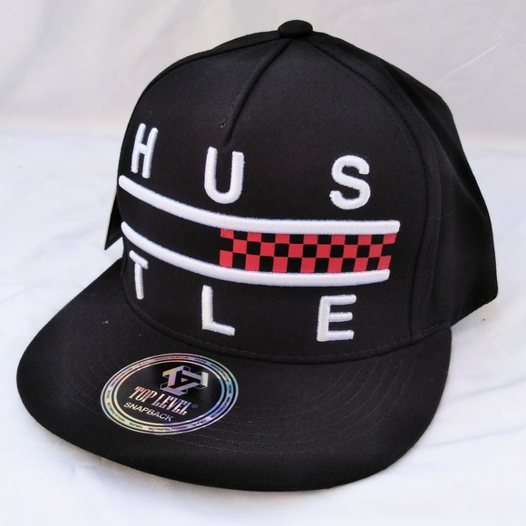 Top Level | Accessories | Hustle Snapback Hat Black Flatbill 3d ...